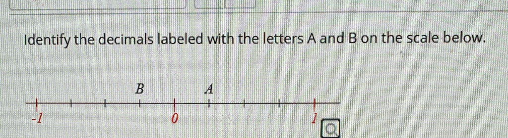 'Identify the decimals labeled with the letters A and B on the scale ...