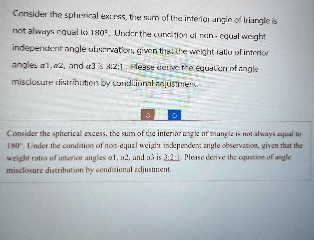 Consider the spherical excess, the sum of the interior angle of ...