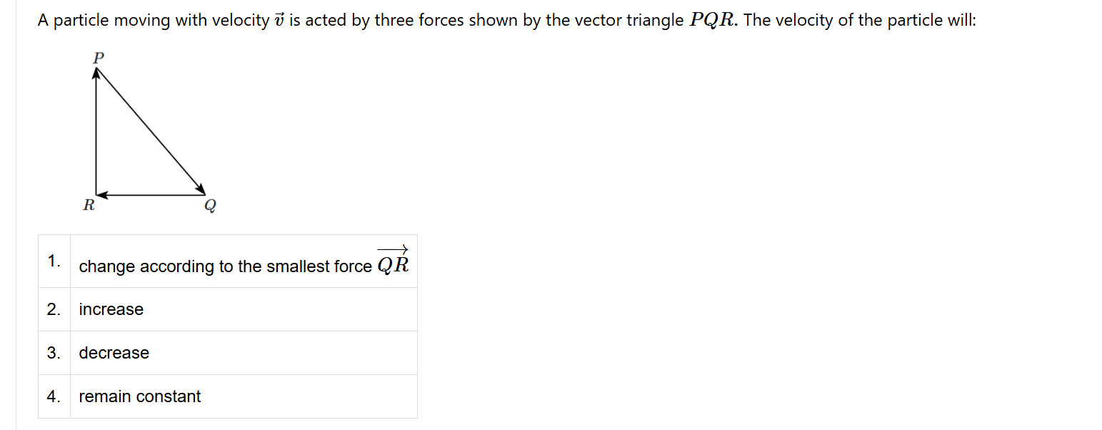 A particle moving with velocity v⃗ is acted by three forces shown by ...