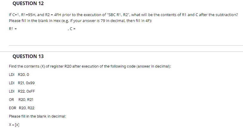 SOLVED: QUESTION 12 If C=1, R1=95H, and R2 = 4FH prior to the execution ...