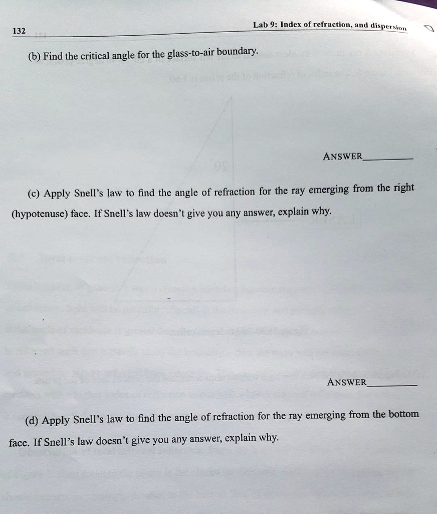 SOLVED: Lab 9: Index of refraction and dispersion 132 (b) Find the ...
