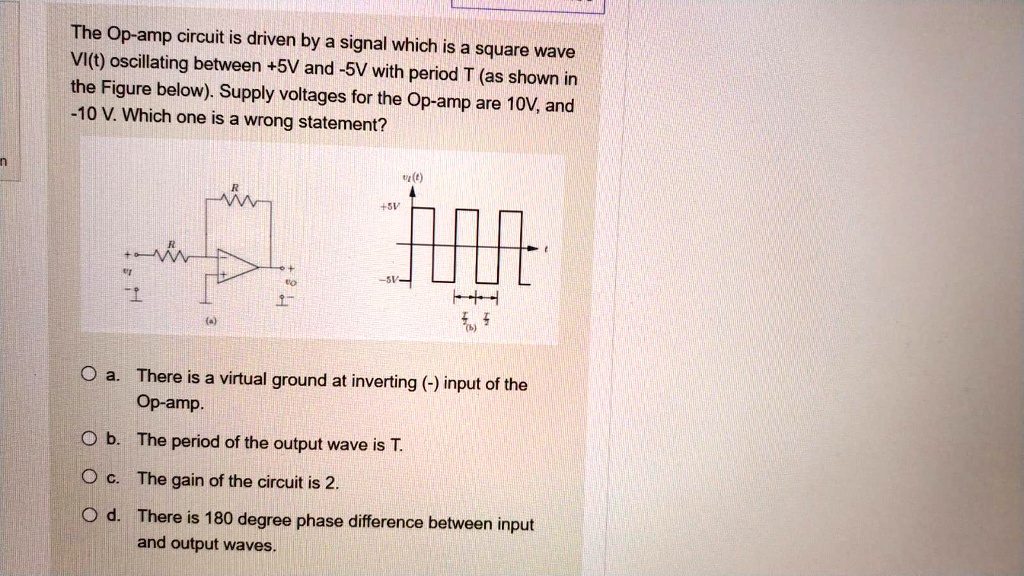 The Op-amp circuit is driven by a signal which is a square wave VI(t) oscillating between +5V ...