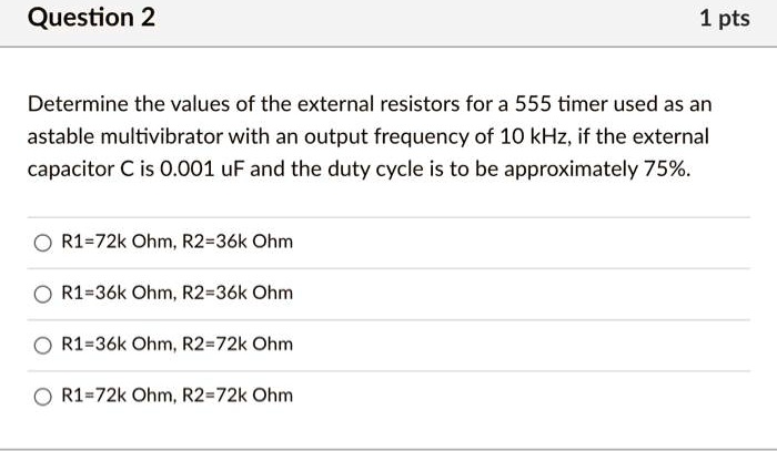 SOLVED: Determine the values of the external resistors for a 555 timer used as an astable ...
