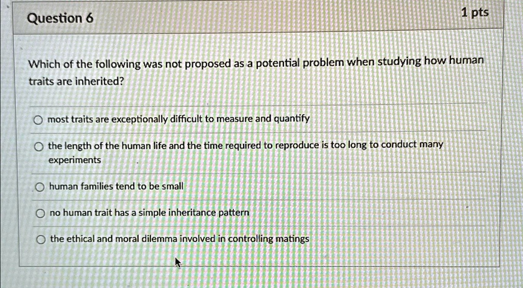 SOLVED: Question 6 1 pts Which of the following was not proposed as a potential problem when ...