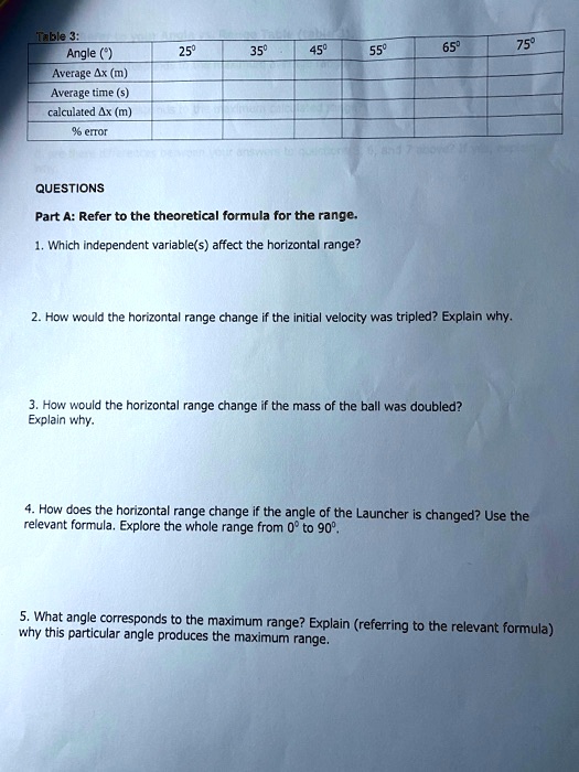 SOLVED: Title: Factors Affecting Horizontal Range in Projectile Motion ...