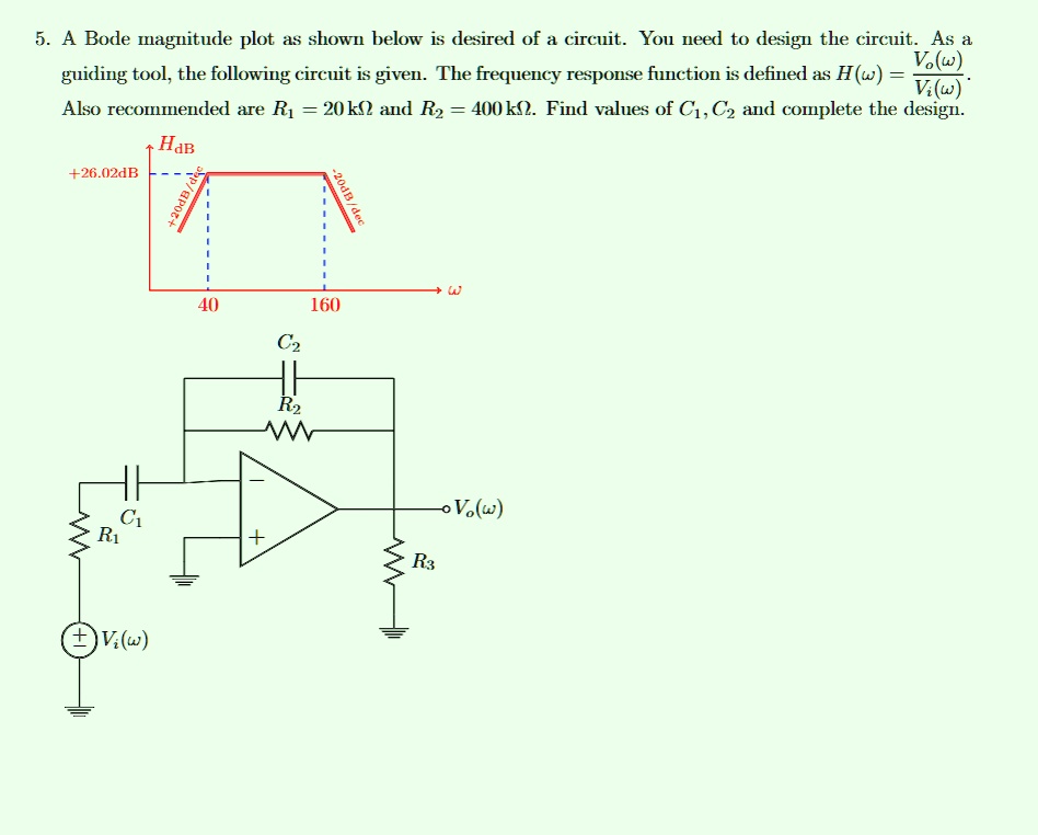 5. A Bode magnitude plot as shown below is desired of a circuit. You need to design the circuit ...