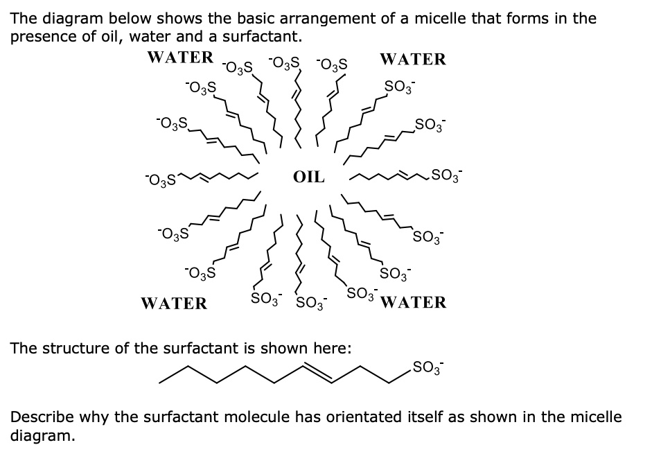SOLVED: The diagram below shows the basic arrangement of a micelle that ...