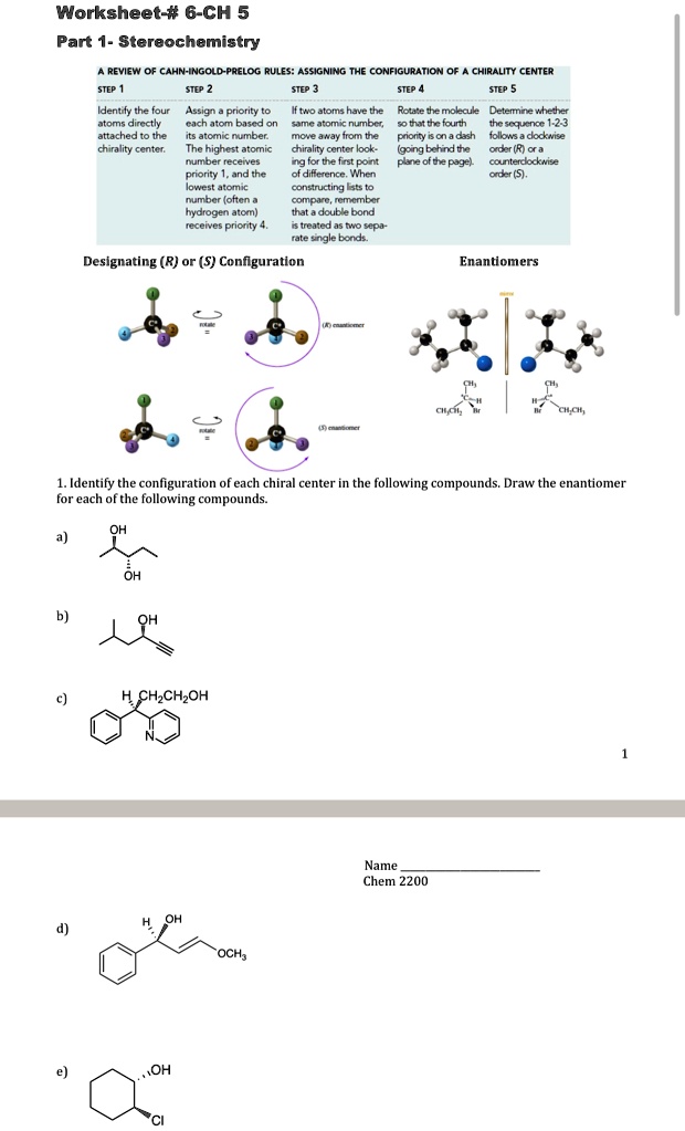 worksheet 6 ch 5 part 1 stereochemistry a review of cahn ingold prelog ...