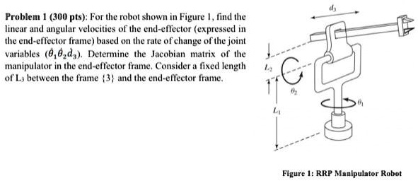 SOLVED: Problem 1 (300 pts): For the robot shown in Figure 1, find the linear and angular ...