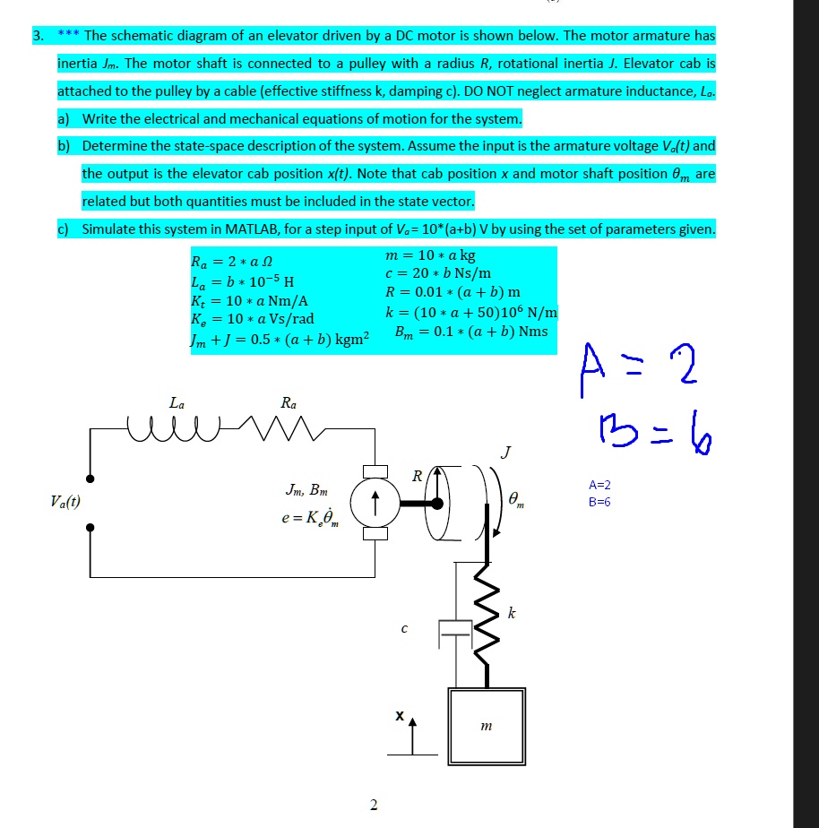 the schematic diagram of an elevator driven by a dc motor is shown ...