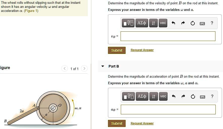SOLVED: The wheel rolls without slipping such that at the instant shown ...