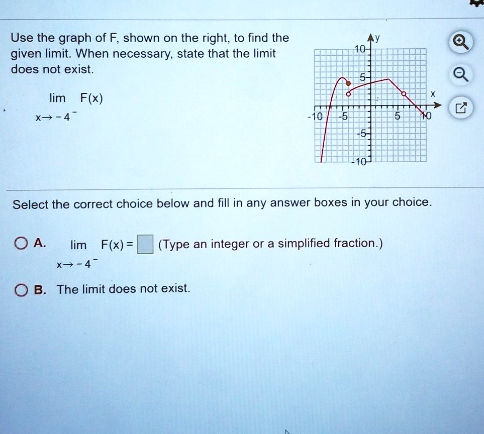 SOLVED: Use the graph of F; shown on the right; to find the given limit When necessary, state ...