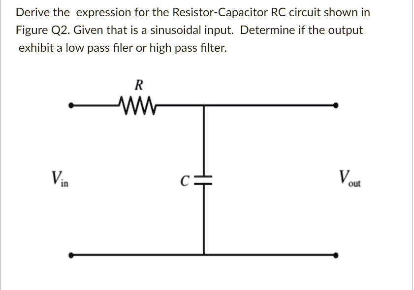 SOLVED:Derive the expression for the Resistor-Capacitor RC circuit shown in Figure Q2. Given ...