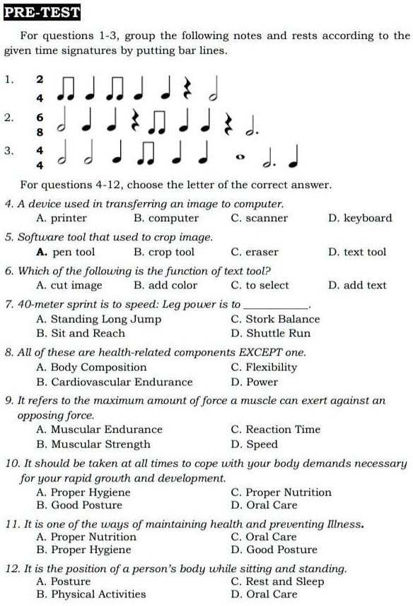 SOLVED: Grade 6 Mapeh module 3 Q1 W3 PRE-TEST For questions 1-3, group ...
