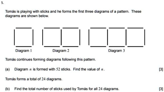 SOLVED: Tomas is playing with sticks and he forms the first three ...