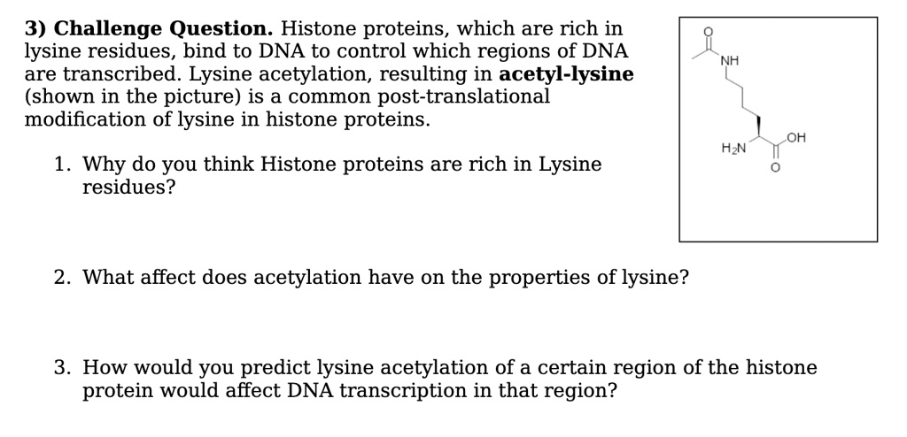 3) Challenge Question. Histone proteins, which are rich in lysine ...