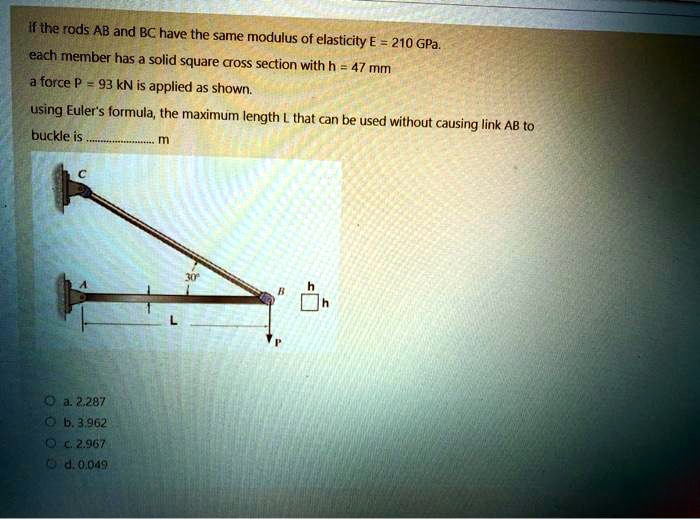 SOLVED: if the rods AB and BC have the same modulus of elasticity E=210GPa each member has a ...