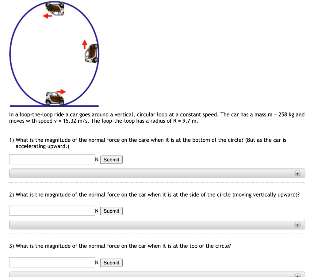 SOLVED: In a loop-the-loop ride a car goes around a vertical, circular loop at a constant speed ...