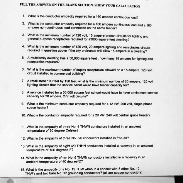 SOLVED: 1. What is the conductor ampacity required for a 160 ampere ... SOLVED: 1. What is the conductor ampacity required for a 160 ampere ...
