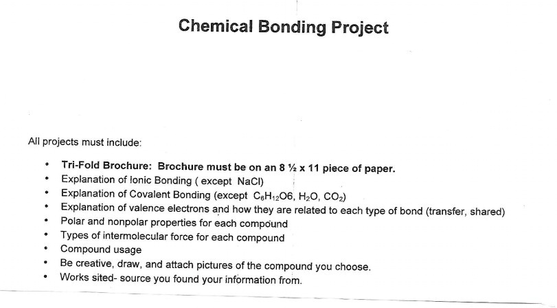 please help in chemistry chemical bonding project all projects must ...