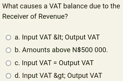 SOLVED: What causes a VAT balance due to the Receiver of Revenue? a ...
