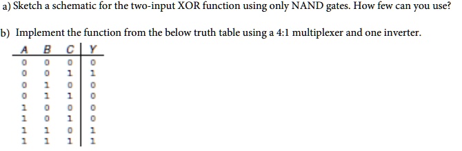 SOLVED: a) Sketch a schematic for the two-input XOR function using only ...