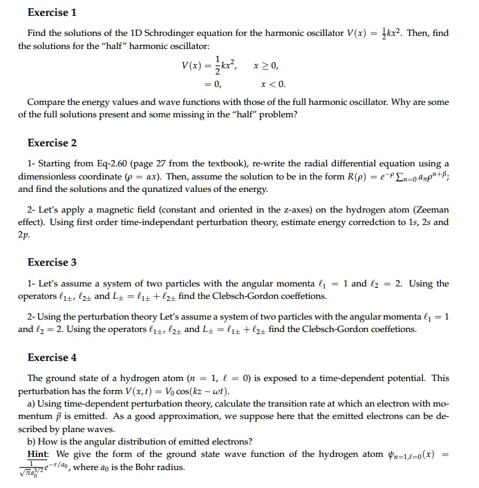 texts exercise 1 find the solutions of the 1d schrodinger equation for the harmonic oscillator ...