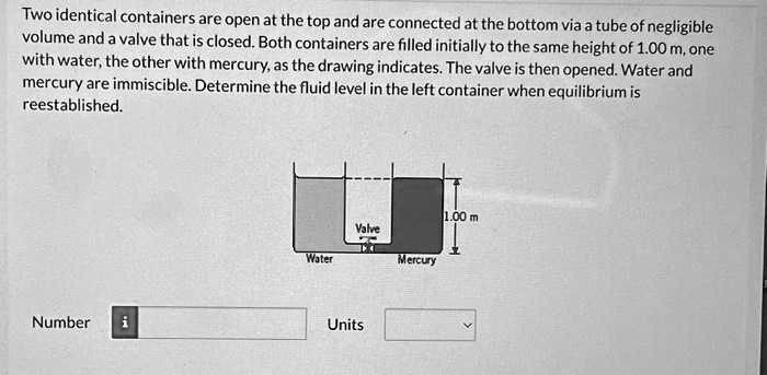 SOLVED: Two identical containers are open at the top and are connected at the bottom via a tube ...
