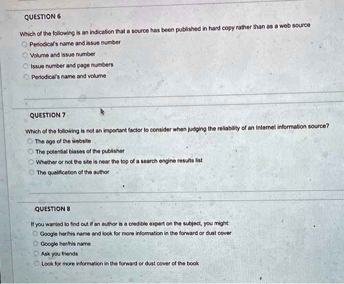 SOLVED: QUESTION: Which of the following is an indication that a source ...