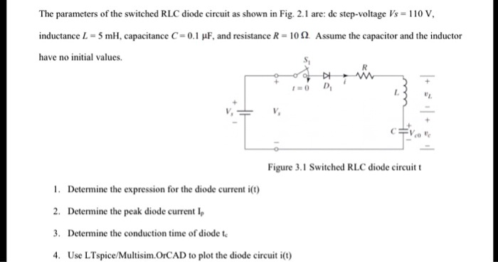 SOLVED: The parameters of the switched RLC diode circuit as shown in Fig.2.1 are: dc step ...