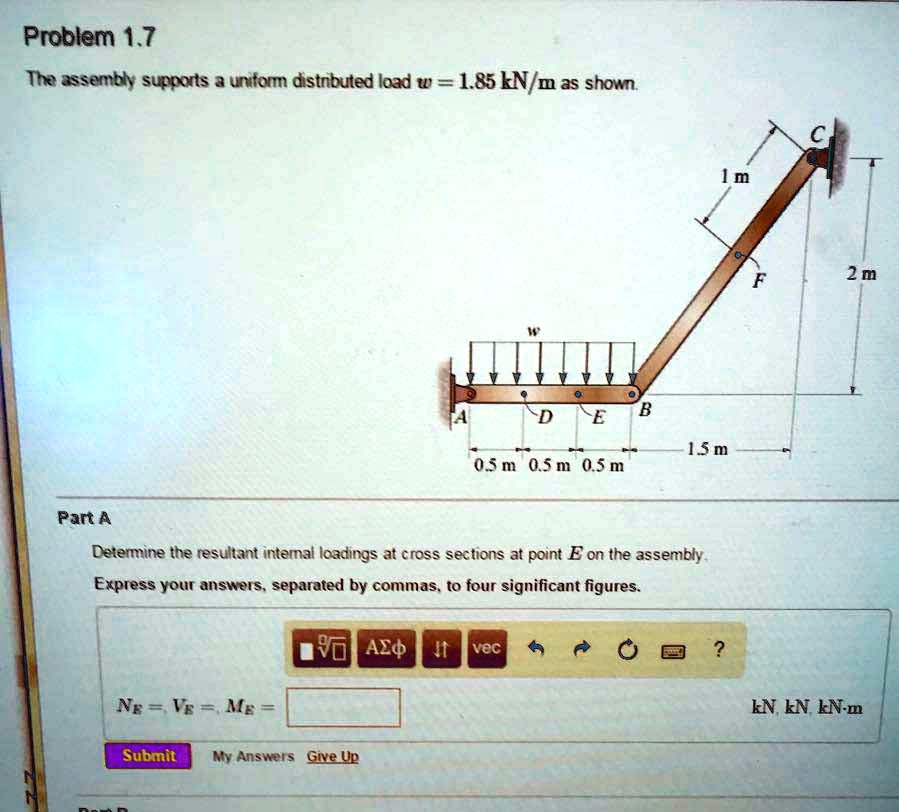 the assembly supports a uniform distributed load w 185 knm as shown ...