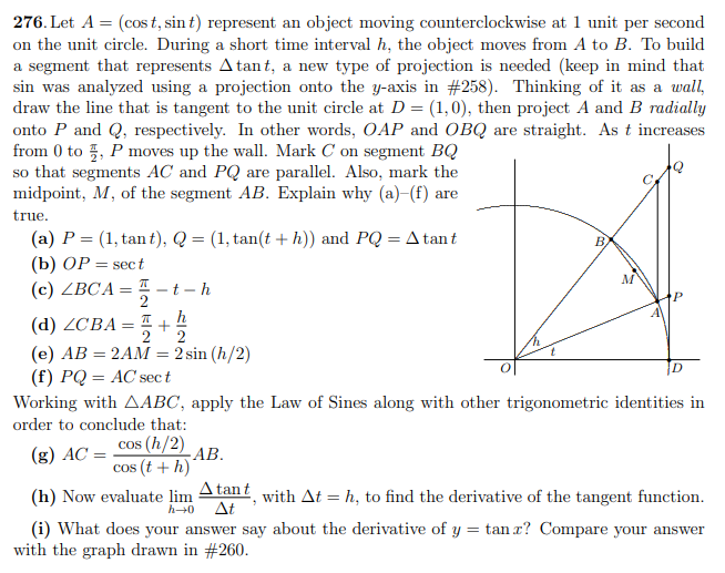 276. Let A=(cos t, sin t) represent an object moving counterclockwise ...