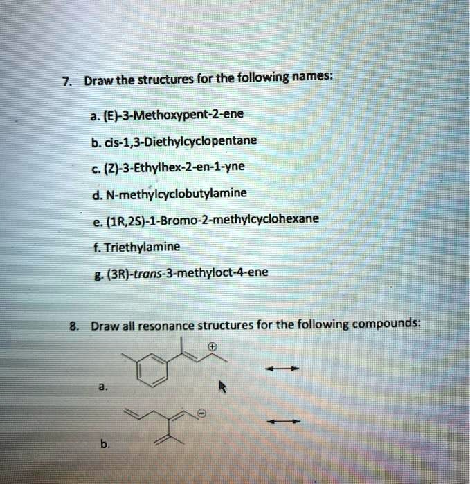 SOLVED:Draw the structures for the following names: .(E}-3-Methoxypent-2-ene b. cis-1,3 ...