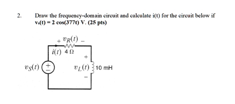 SOLVED: Draw the frequency-domain circuit and calculate i(t) for the circuit below if vs(t) = 2 ...