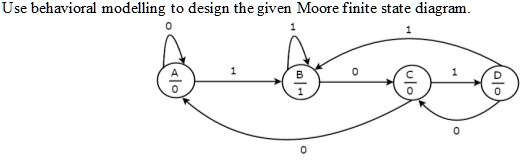 SOLVED: Use behavioral modelling to design the given Moore finite state ... SOLVED: Use behavioral modelling to design the given Moore finite state ...