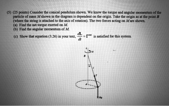 SOLVED: (25 points) Consider the conical pendulum shown. We know the torque and angular momentum ...