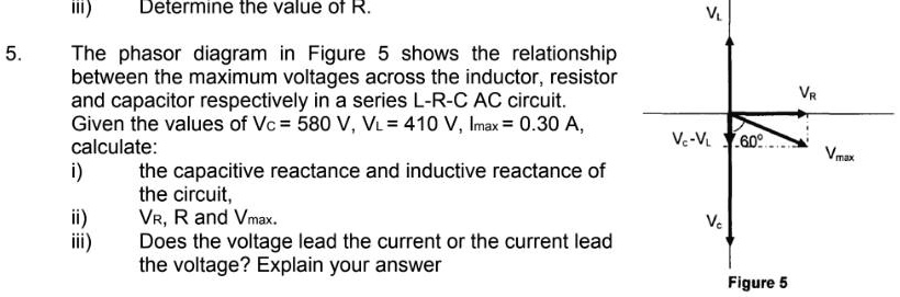 SOLVED: II) Determine the value Of R= The phasor diagram Figure 5 shows the relationship between ...