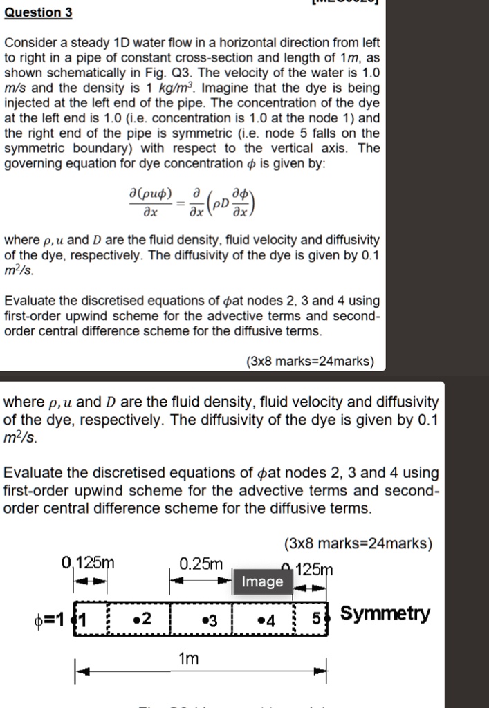 SOLVED: Question 3 Consider a steady 1D water flow in a horizontal ...