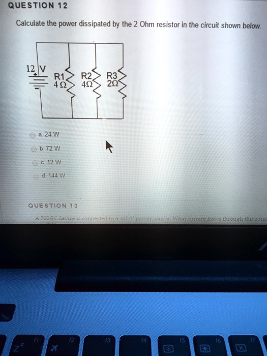 SOLVED: Calculate the power dissipated by the 2 Ohm resistor in the circuit shown below: R1 = 4 ...