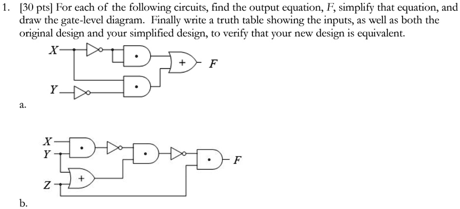 [GET ANSWER] 1. [30 pts] For each of the following circuits, find the output equation, F ...