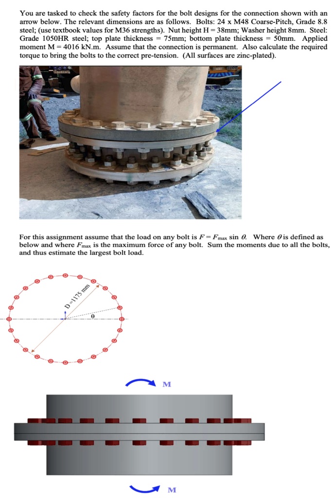 SOLVED: You are tasked to check the safety factors for the bolt designs for the connection shown ...