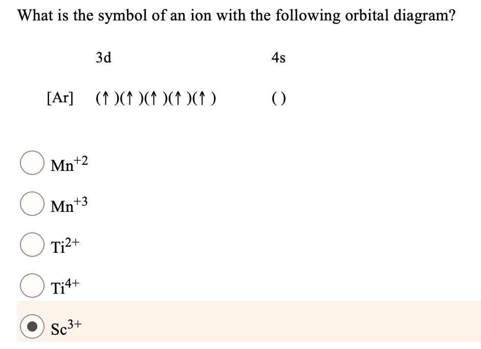 What is the symbol of an ion with the following orbital diagram? 3d 4s ...