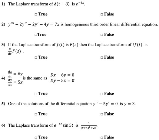 the laplace transform of 8t true false 2 y 2y 2y 4y tx is homogeneous ...