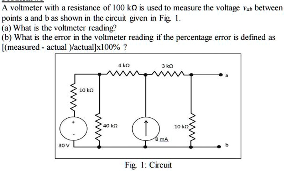 SOLVED: A voltmeter with a resistance of 100 kÎ© is used to measure the voltage Vab between ...