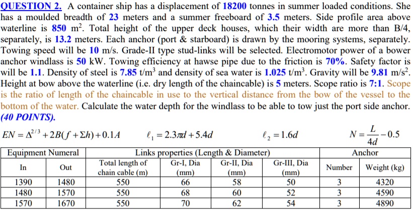 question 2 a container ship has a displacement of 18200 tonnes in ...
