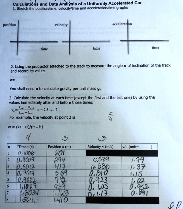 SOLVED:Calculations and Data Analysis of a Uniformly Accelerated Car 1 ...