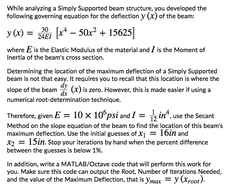 Solved While Analyzing A Simply Supported Beam Structure You Developed The Following Governing