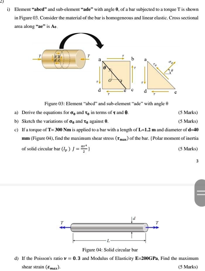 SOLVED: Element "abcd" and sub-element "ade" with angle Î¸ of a bar ...
