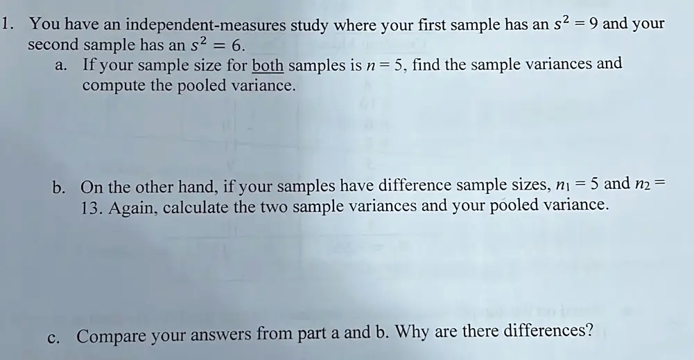 SOLVED: 1 You have an independent-measures study where your first ...