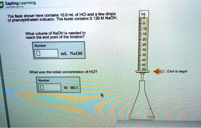 SOLVED: ' The flask shown here contains 10.0 mL of HCI and a few drops of phenolphthalein ...